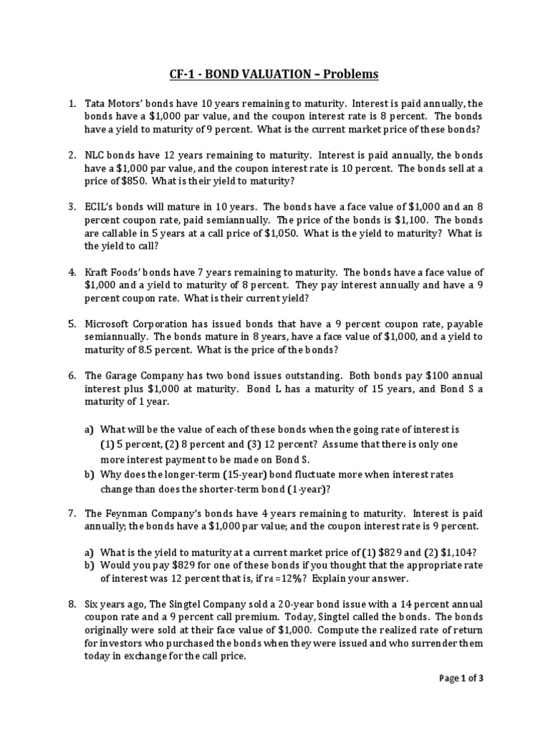 Bond Valuation Problems | PDF | Bonds (Finance) | Yield (Finance)