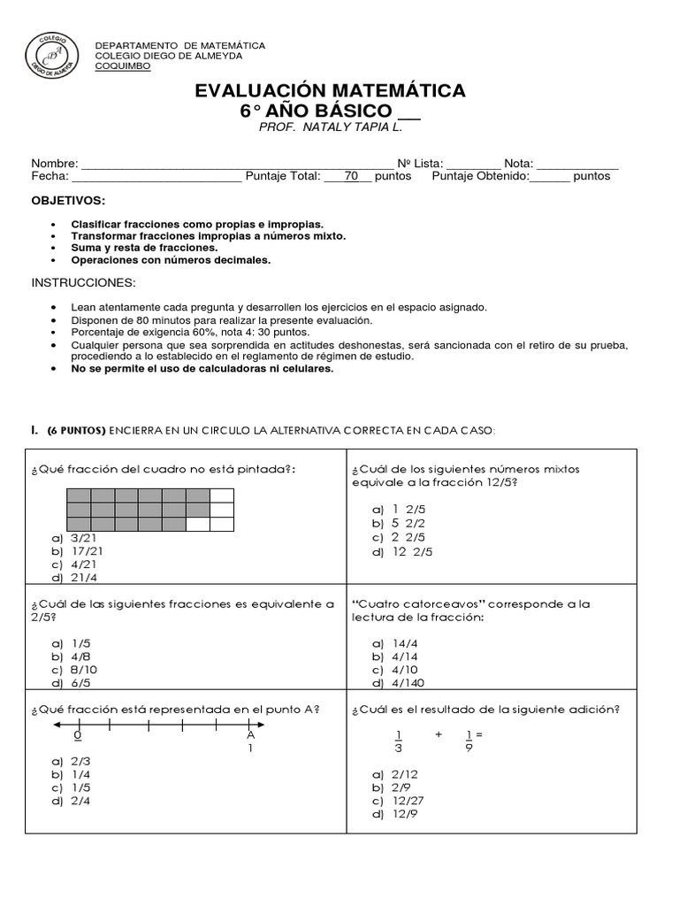 Prueba Fracciones y Número Mixto | PDF | Fracción (Matemáticas) | Números