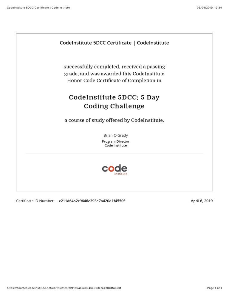 5 Day Coding Challenge Certificate | PDF