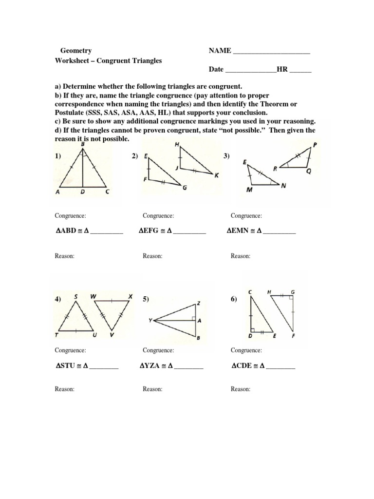 Geometry Worksheet for Congruent Triangles | PDF | Numbers | Teaching ...