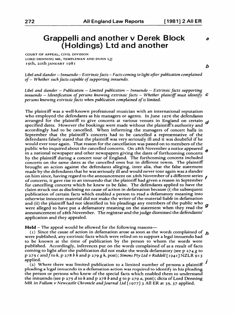 Grappelli V Derek Block (Holdings) LTD PDF | PDF