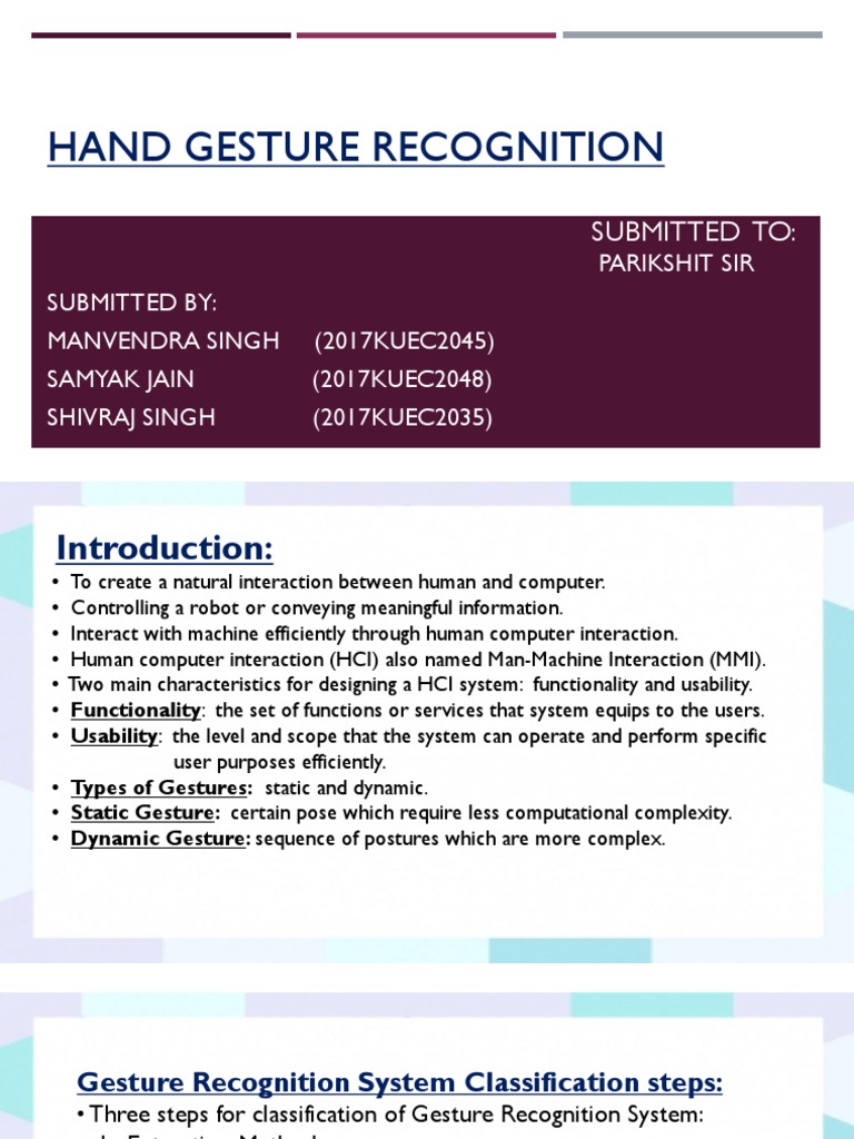 Hand Gesture Recognition: Submitted To | PDF | Image Segmentation ...