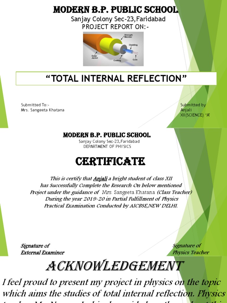 Physics Project On Total Internal Reflection | PDF | Transmission ...