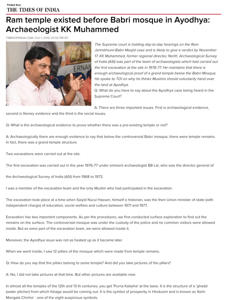 Ram Temple - Archaeologist KK Muhammed | PDF | Sikhism | Religion And ...