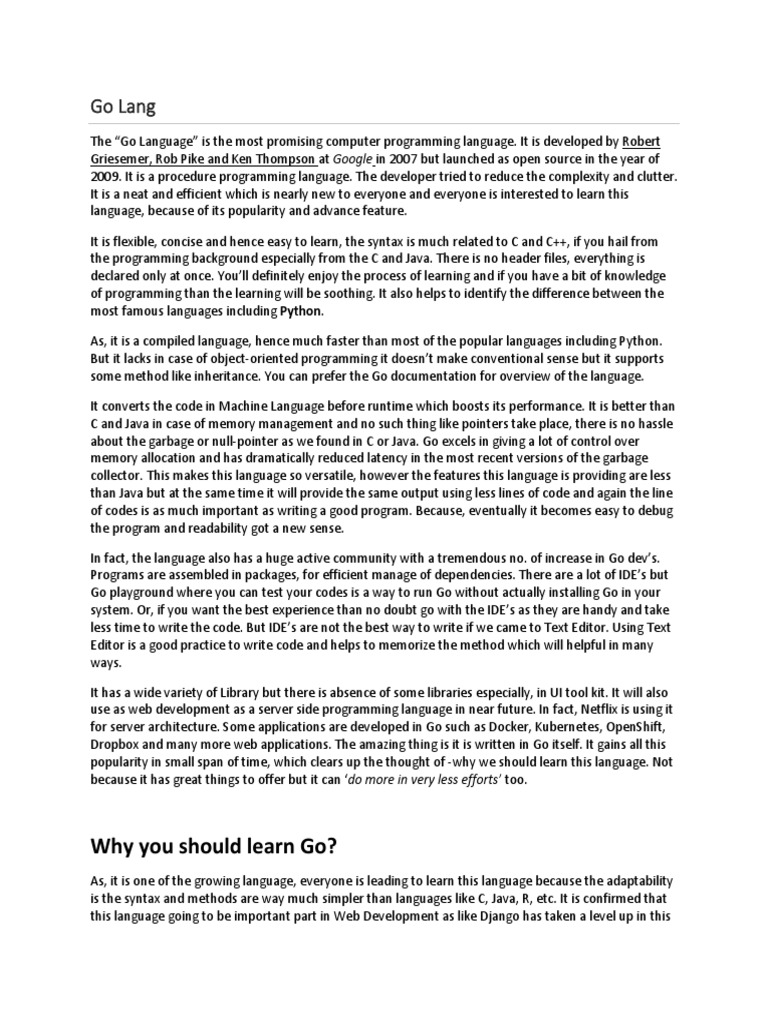 Go Lang Why You Should Learn Go Pdf C Programming Language Programming Language