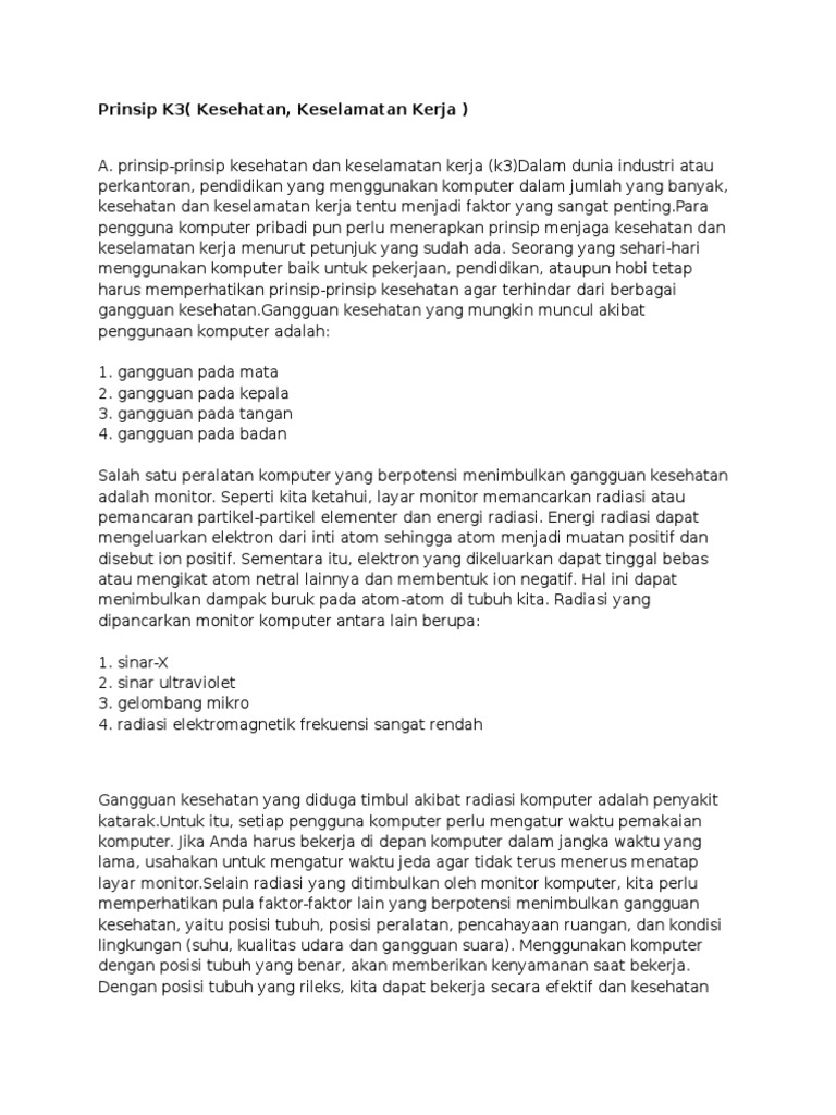 PRINSIP K3 DALAM PENGGUNAAN KOMPUTER | PDF