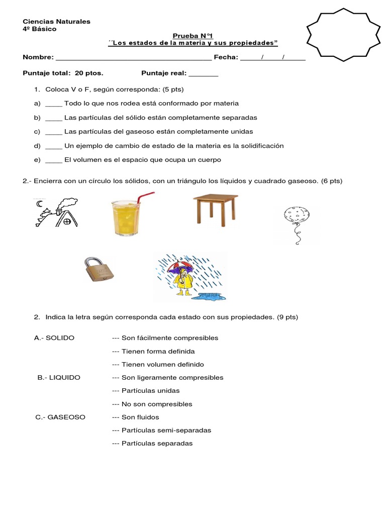 Prueba de Ciencias: Estados de la Materia | PDF | Estudios de idiomas ...