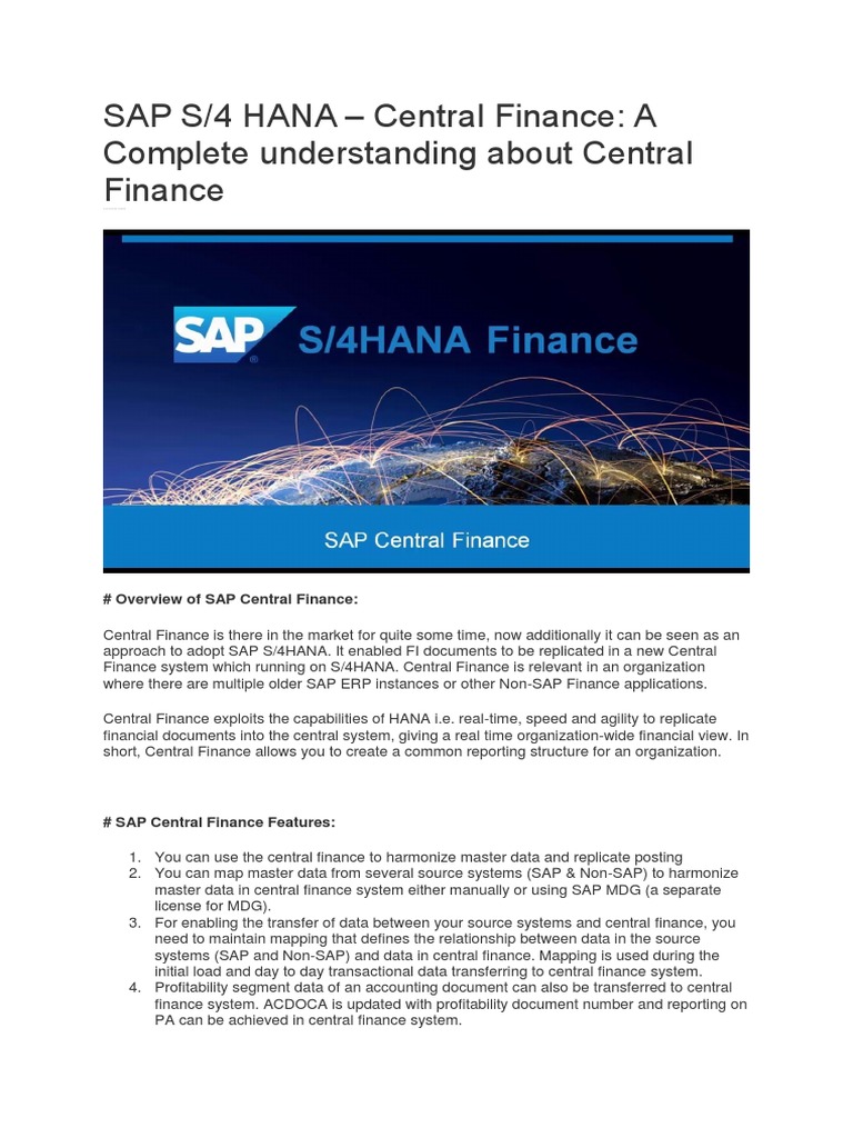 Central Finance in SAP S/4HANA Overview | PDF | Sap Se | Information ...