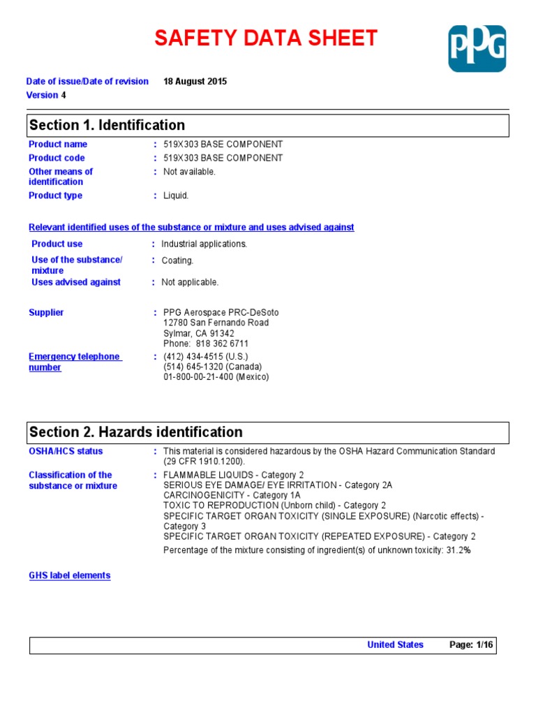 Safety Data Sheet: Section 1. Identification | PDF | Firefighting ...