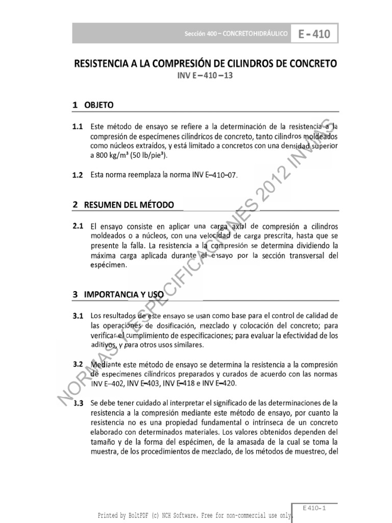 Norma Inv-E-410-13 Resistencia Concreto | PDF
