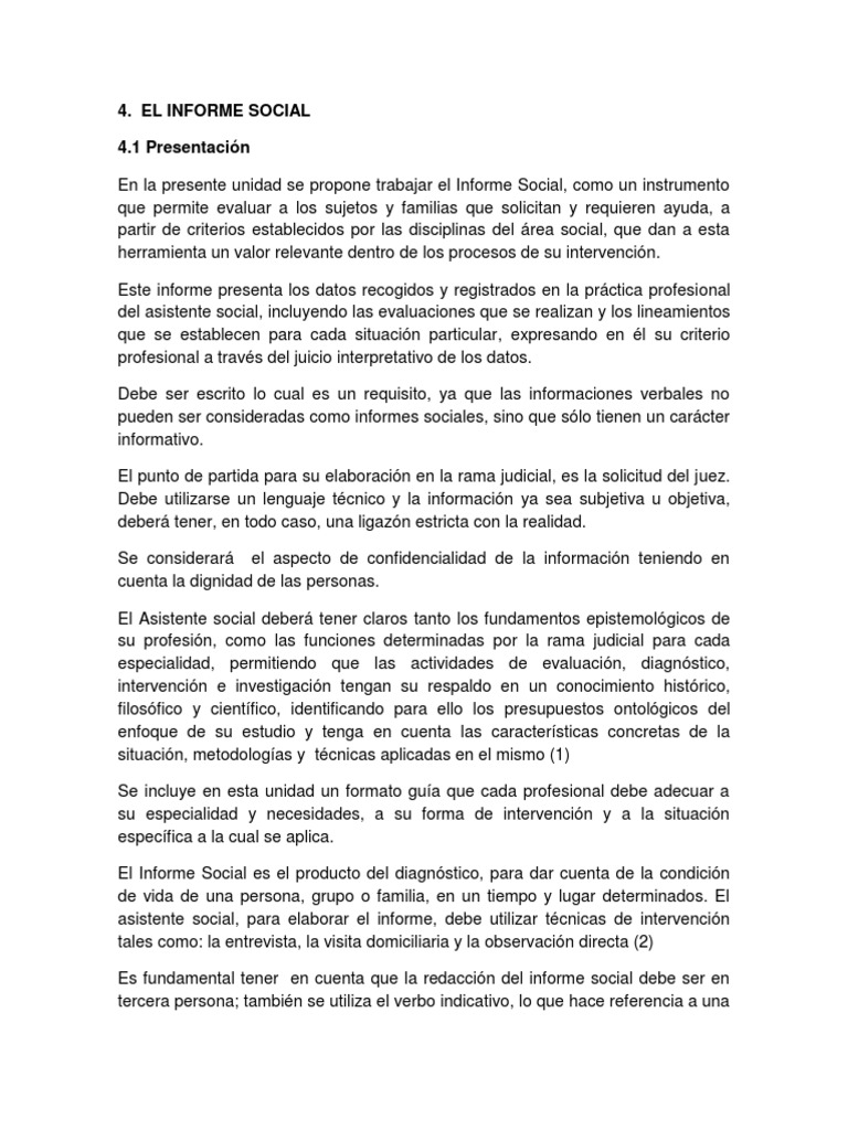 Unidad 4 El Informe Social - Versión Final | PDF | Trabajo Social ...