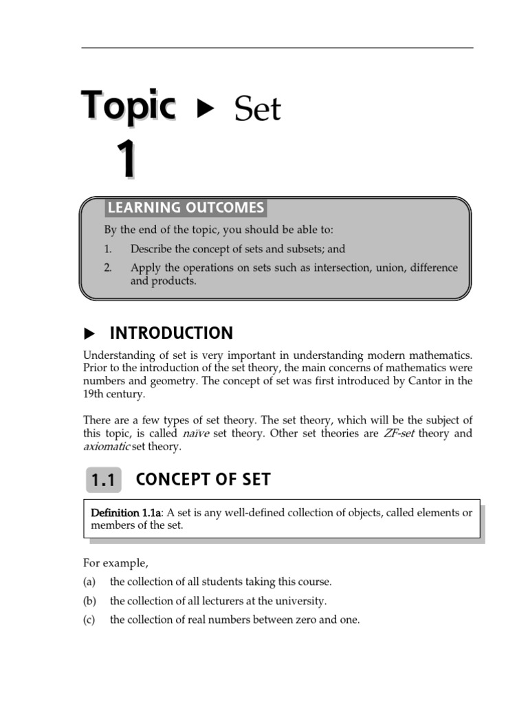 DISCRETE MATH Topic 1 Set | PDF | Set (Mathematics) | Integer