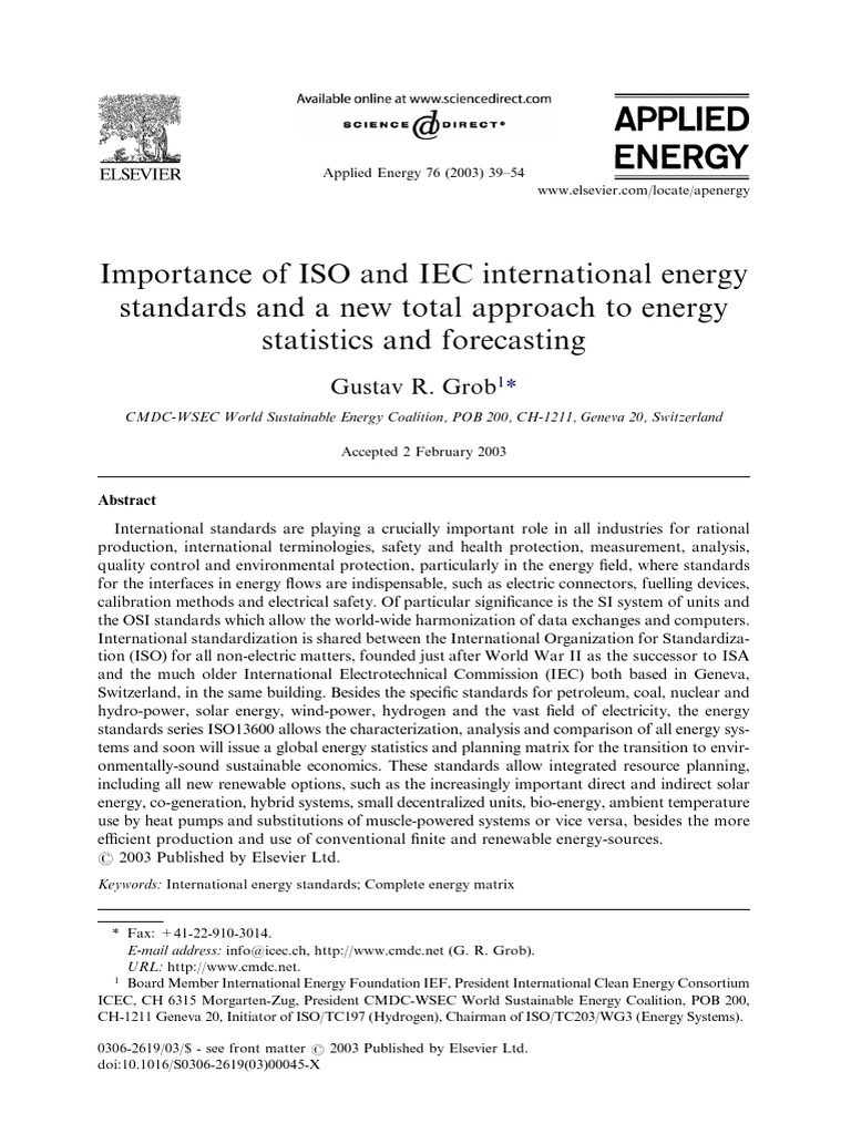 Importance of ISO and IEC International Energy Standards and A New ...