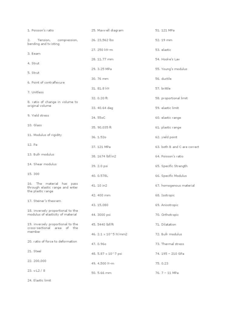Strength of Materials Answer Key | PDF | Young's Modulus | Elasticity (Physics)