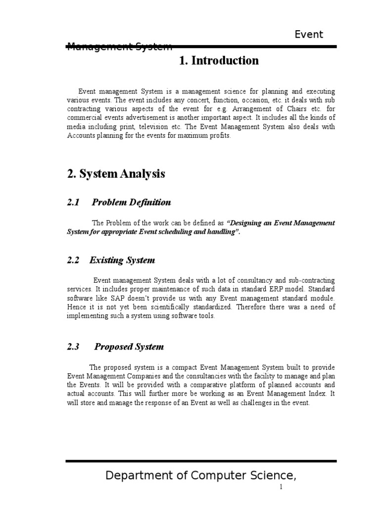 Event Management System: 2.1 Problem Definition | PDF | Software ...