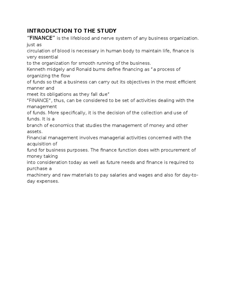 "Finance": Introduction To The Study | PDF