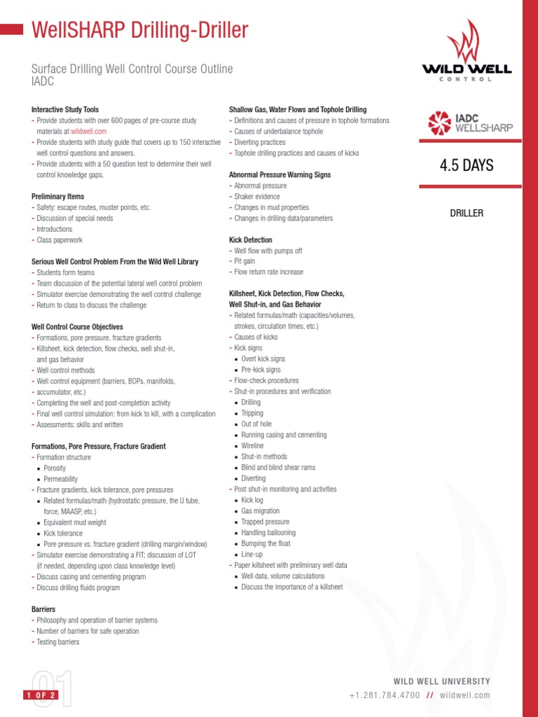 IADC WellSHARP Drilling Driller Course Outline | PDF | Civil Engineering | Chemical Engineering