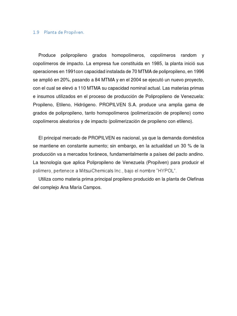 Proceso de Producción de Polipropileno en Propilven | PDF | Motor a ...