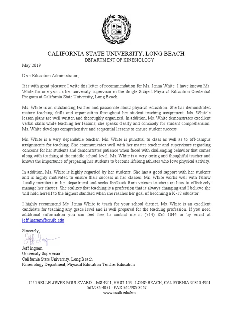 Letter of Recommendation 1 | PDF | Physical Education | Teachers