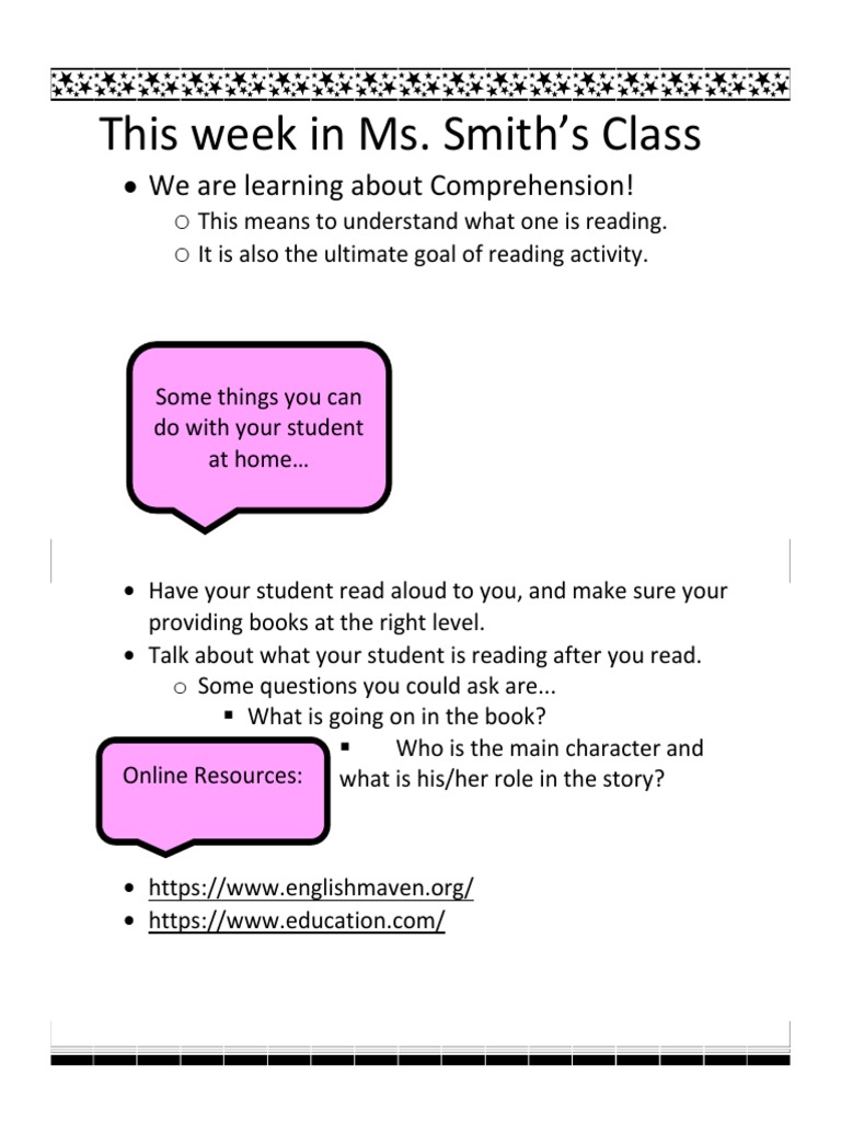 Comprehension Parent Newsletter | PDF