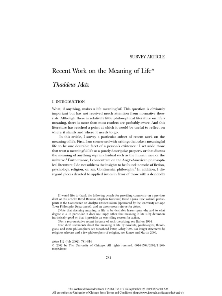Recent Work on the Meaning of Life Surveyed | PDF | Meaning Of Life ...