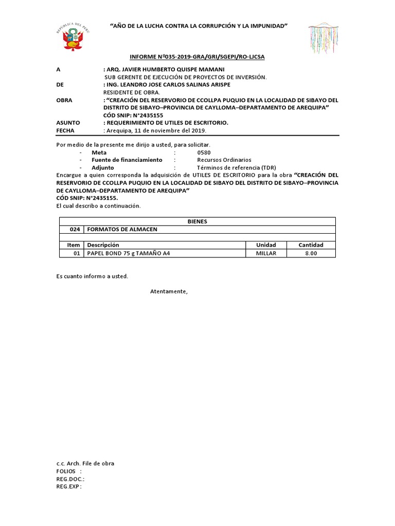 Requerimiento de Hojas Bond A4 | PDF
