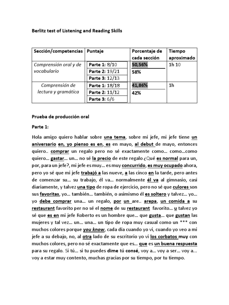 Berlitz Test of Listening and Reading Skills | PDF | Internet