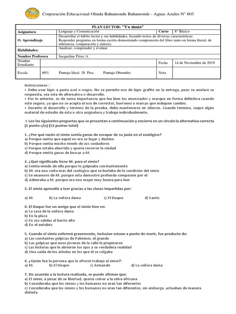 Prueba Yo Simio | PDF | Homo Sapiens