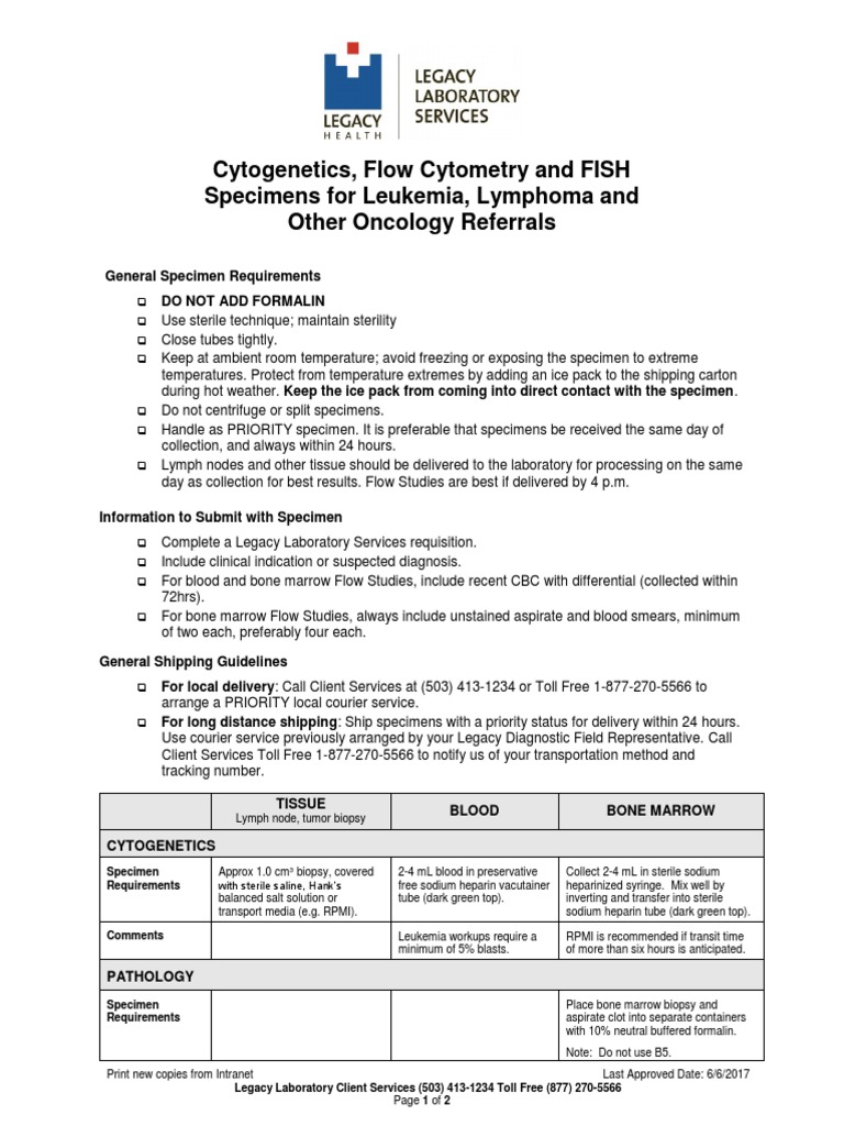 Cytogenetics, Flow Cytometry and FISH Specimens For Leukemia, Lymphoma ...