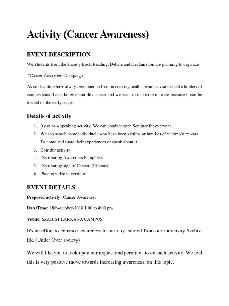 Activity (Cancer Awareness) : Event Description | PDF
