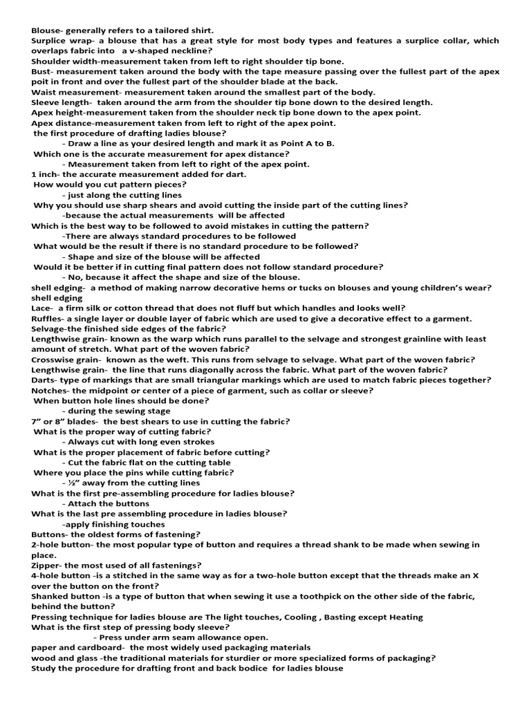 TLE 10 Pointers 2nd Quarter | PDF | Blouse | Textiles