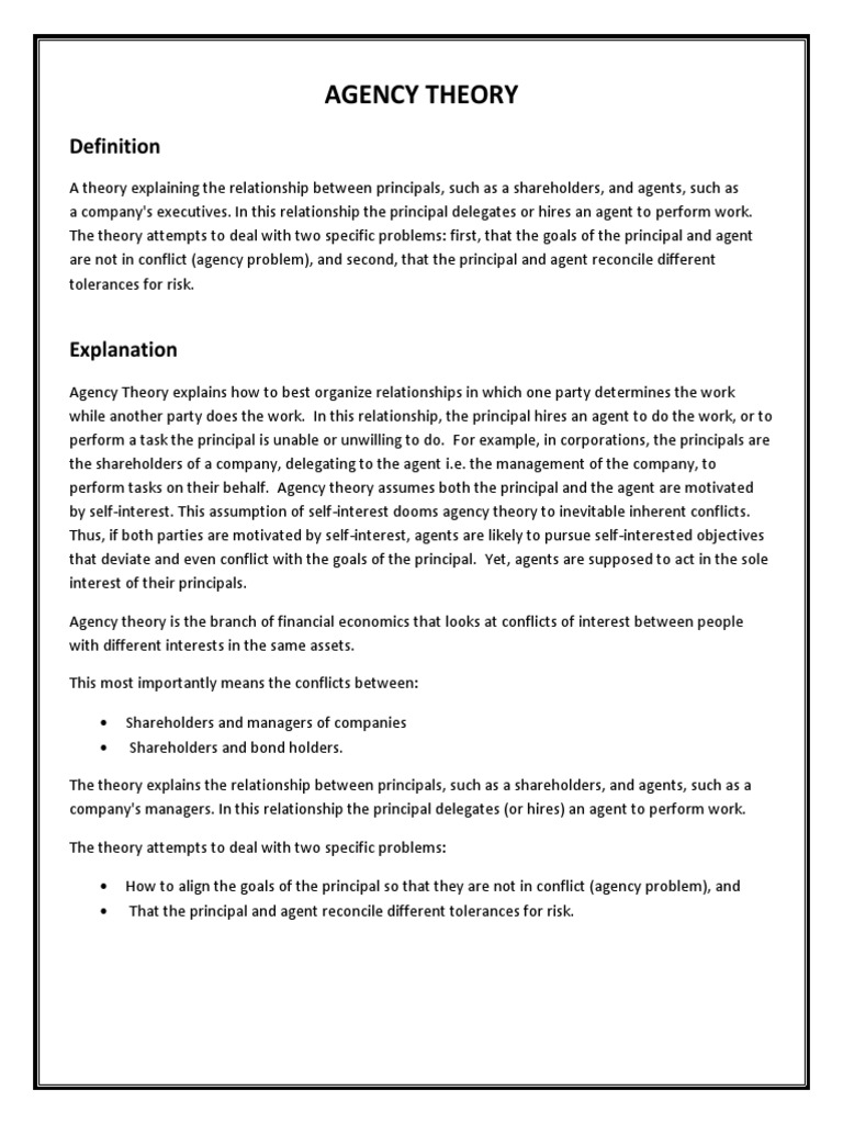 Agency Theory Explains Principal-Agent Conflicts | PDF | Interest ...
