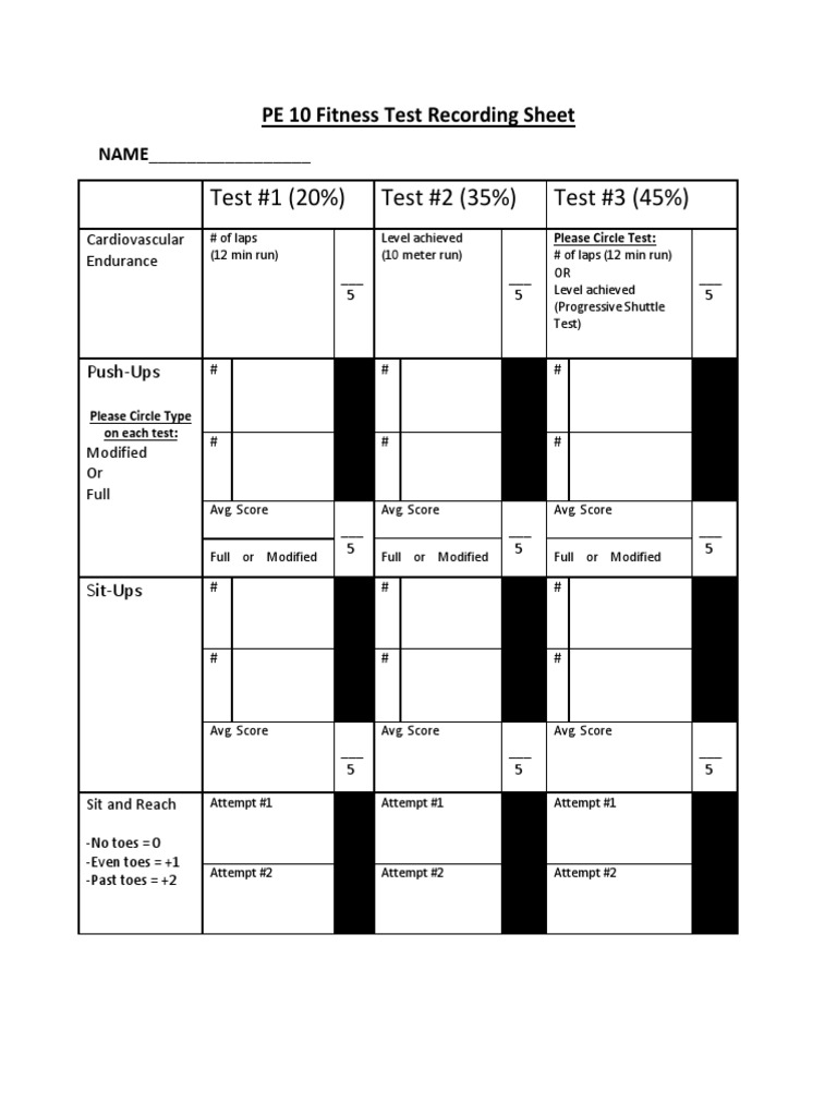 Pe 10 Fitness Test Recording Sheet | Download Free PDF | Recreation ...