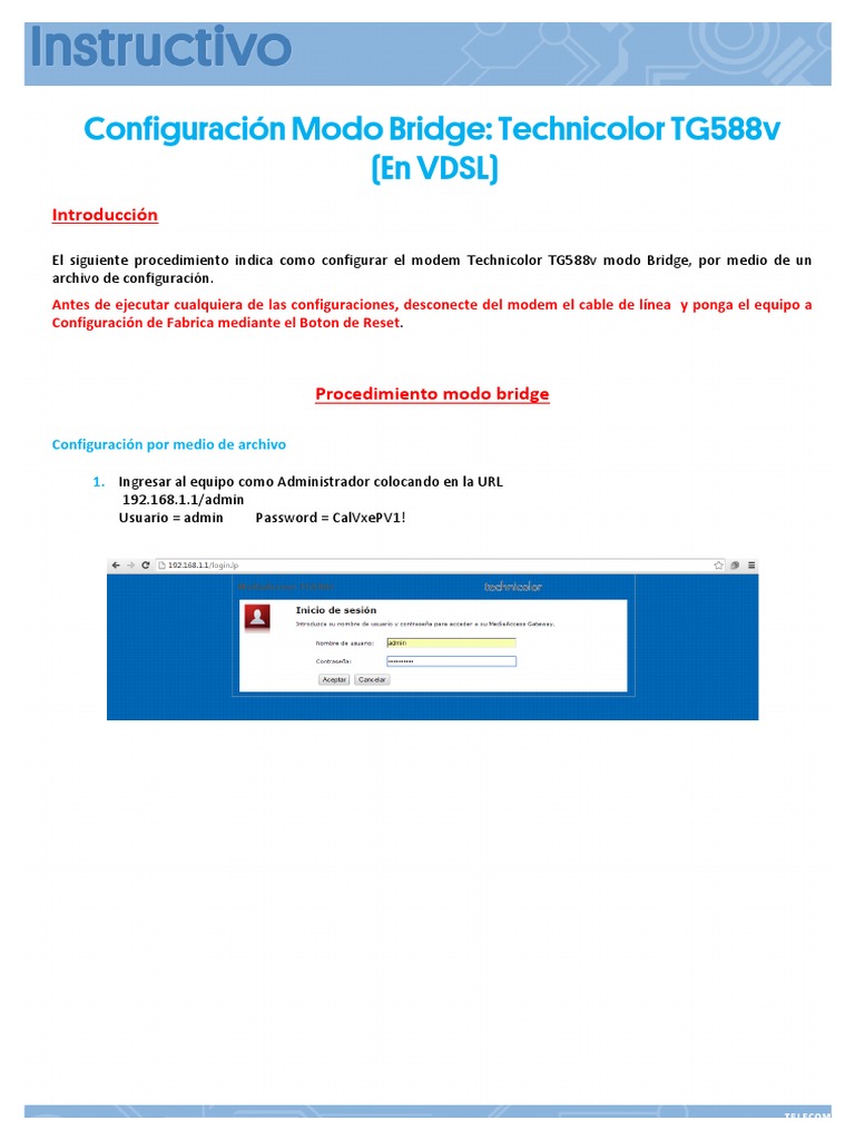 Configuración Bridge en TG588v | PDF | Informática | Software