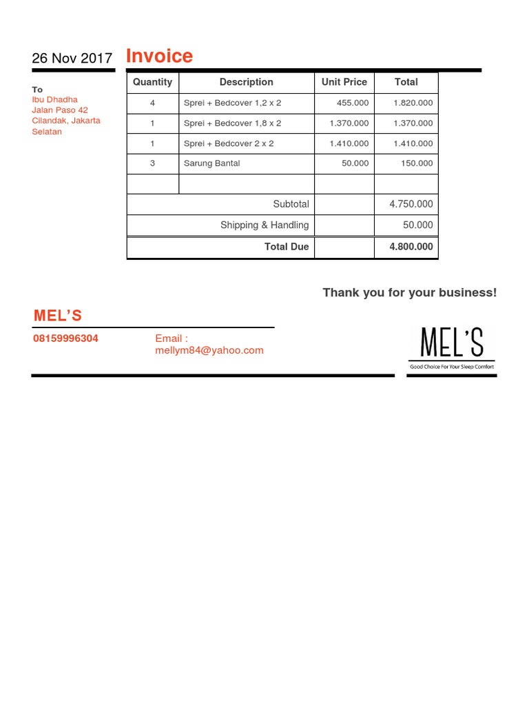 Invoice Mel's | PDF