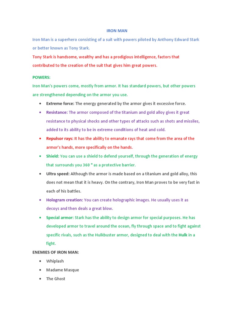 Iron Man Is A Superhero Consisting of A Suit With Powers Piloted by ...