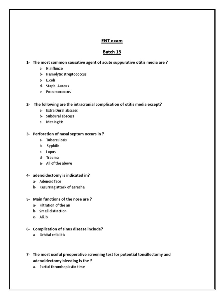 ENT Exam Batch 13 | PDF | Human Nose | Larynx