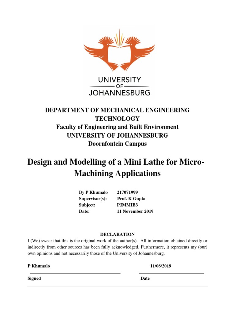 Design of A Mini Lathe Machine - Final Report November 2019 | PDF ...