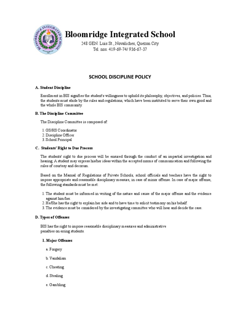 School Discipline Policy | Download Free PDF | Justice | Crime & Violence