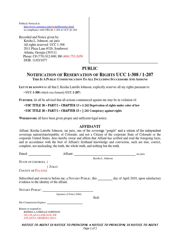 Reservation of Rights - Fulton County - Example | PDF | Affidavit ...