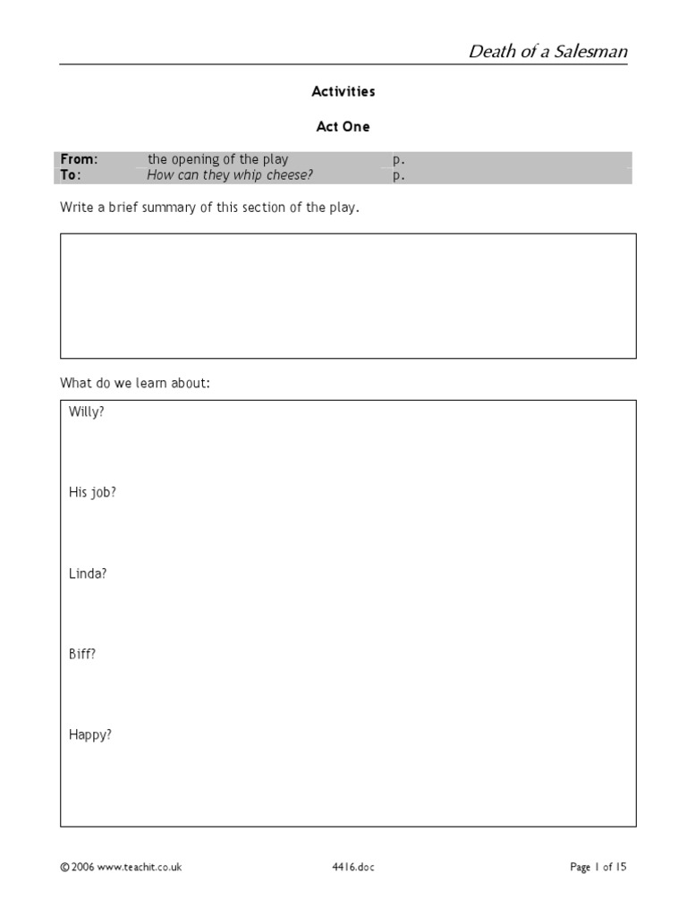 Death of A Salesman Study Guide | PDF