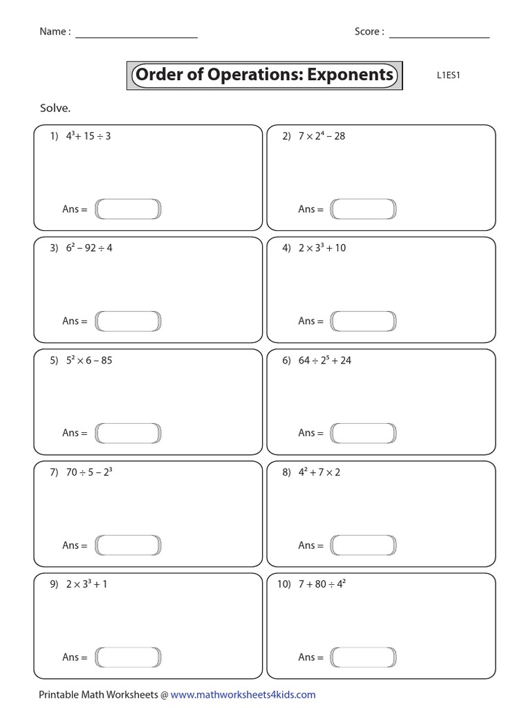 Order of Operations Exponents | PDF | Sports