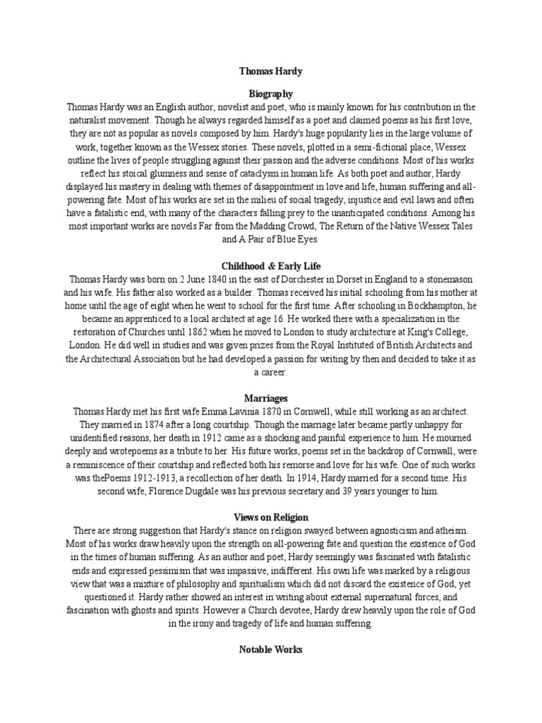 Thomas Hardy Biography | PDF | Thomas Hardy