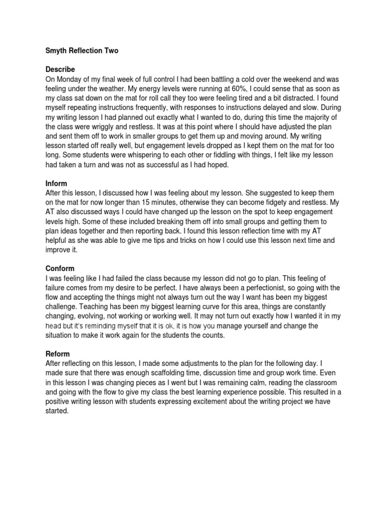 Smyth Reflection Two | PDF | Cognition | Behavior Modification