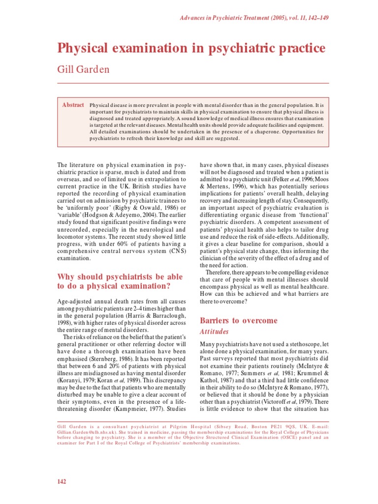 Physical Examination in Psychiatric Practice: Gill Garden | PDF ...