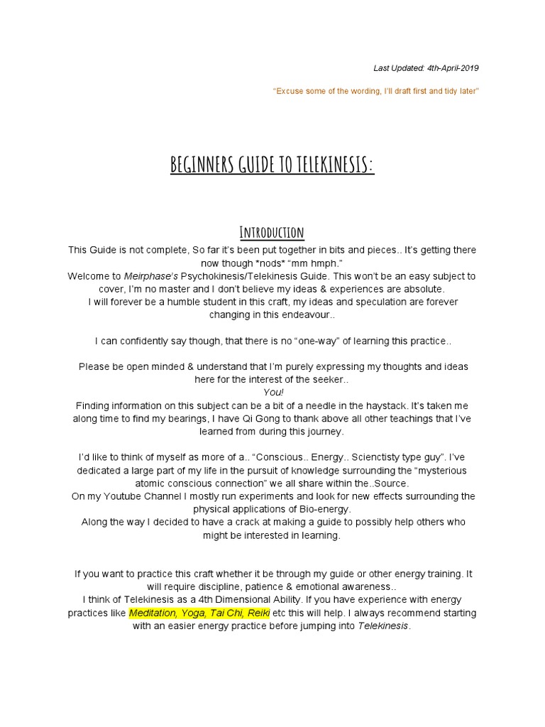 Beginners Guide To Telekinesis | PDF | Perception | Senses Beginners Guide To Telekinesis | PDF | Perception | Senses