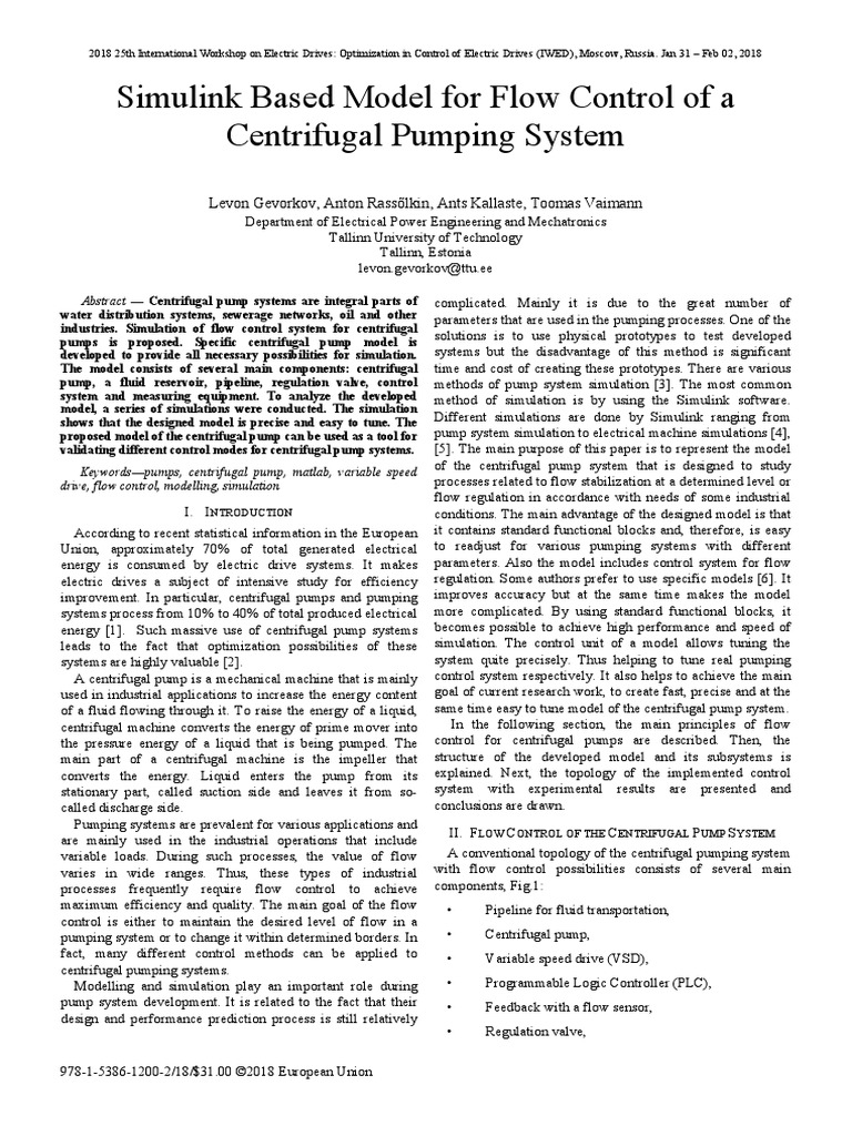 Simulink Model of Centrifugal Pumping System | PDF | Pump | Simulation