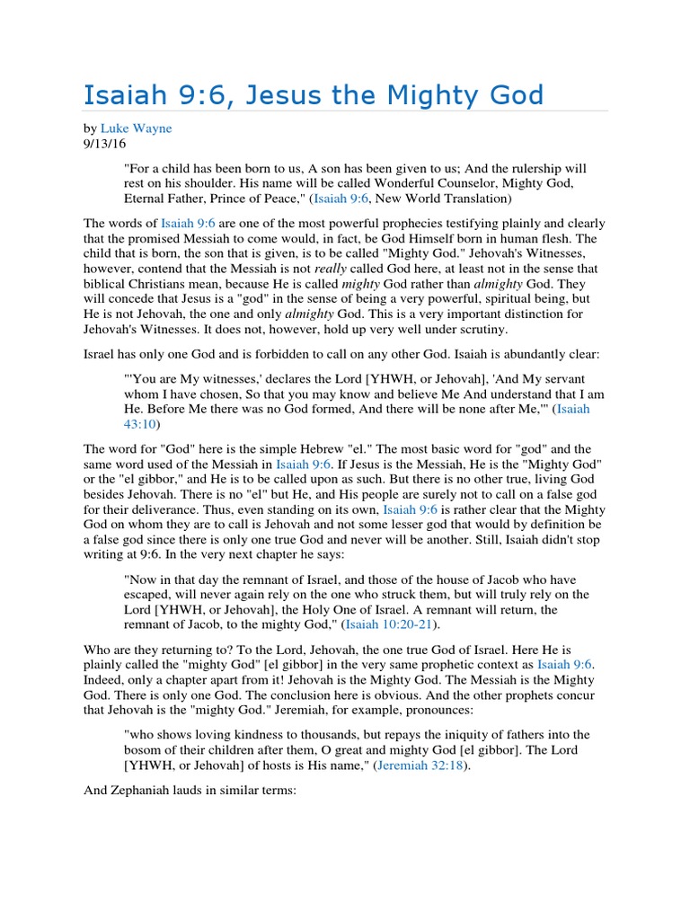 Isaiah 96, Jesus The Mighty God | PDF | Jehovah | Tetragrammaton