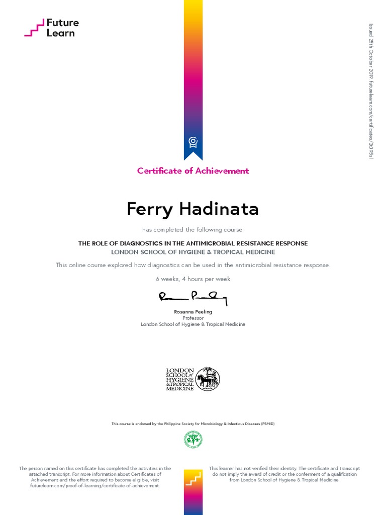 Ferry Hadinata: Certificate of Achievement | PDF | Antimicrobial ...