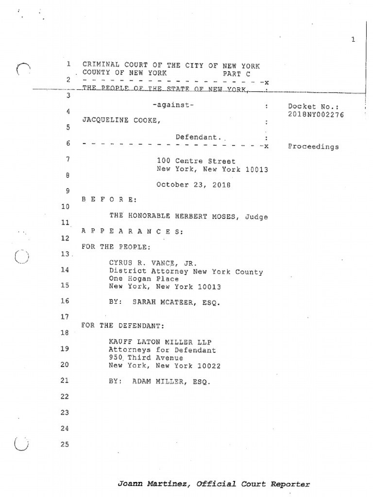 Jacqueline Kent Cooke Plea Transcript | PDF
